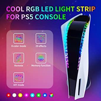 eXtremeRate Tira de luz LED RGB para consola PS5, 7 colores, 29 efectos ...