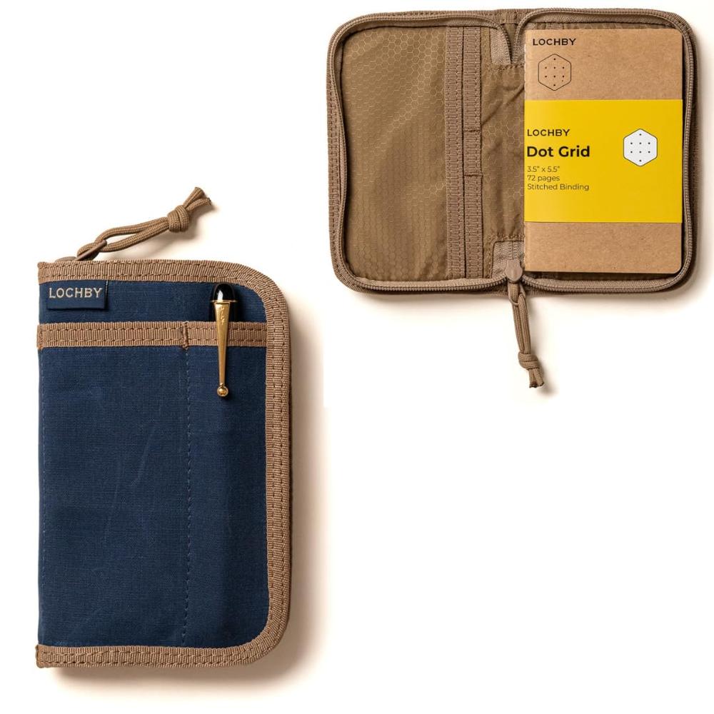 LOCHBY Pocket Journal with Zipper, Waxed Canvas Notebook Cover for ...