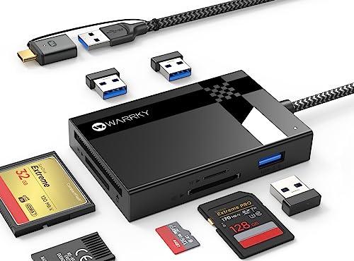 Lector de tarjetas SD 7 en 1, WARRKY【Conector dual USB3.0/USB-C, cable ...