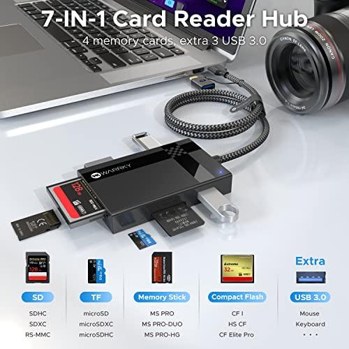 Lector de tarjetas SD 7 en 1, WARRKY【Conector dual USB3.0/USB-C, cable ...