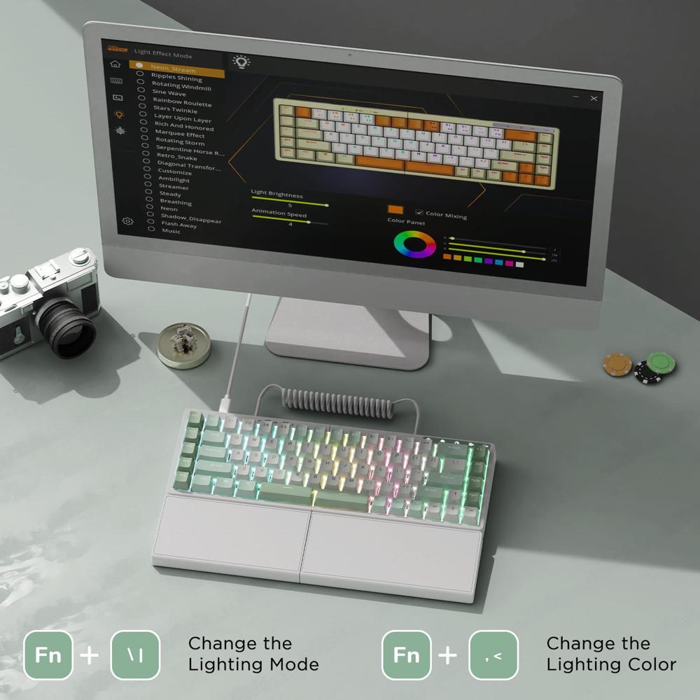 RK ROYAL KLUDGE RKS70 Split Mechanical Keyboard, Wireless Bluetooth/2 ...