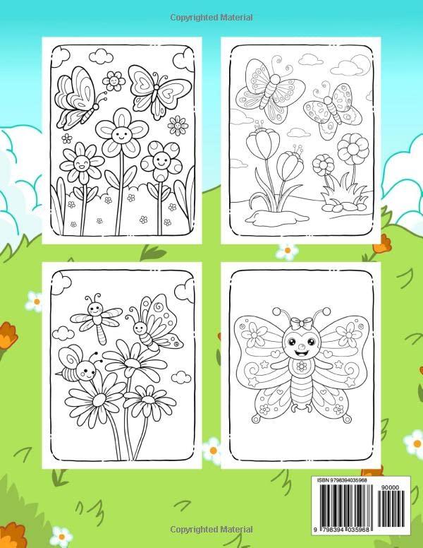 Butterflies and Flowers Coloring Book: Easy and Cute Style Coloring ...