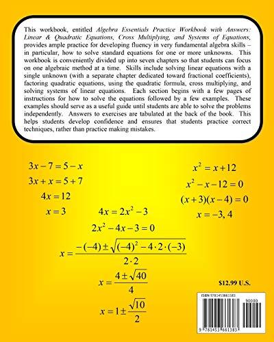 Algebra Essentials Practice Workbook With Answers Linear Quadratic Equations Cross Multiplying