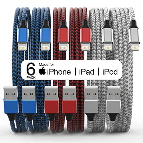 [Certificado Apple MFi] Paquete de 6 cargadores para iPhone de 3/3/6/6/6/10 pies Cable Lightning ...