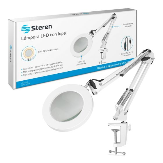 Lámpara Led Con Lupa (5X), Brazo Articulado Y 3 Tonalidades De Luz ...