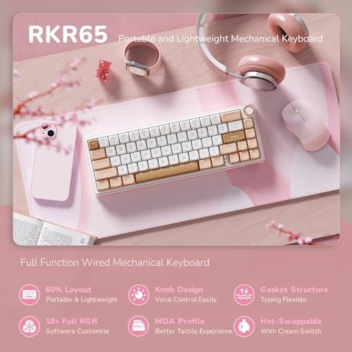 RK ROYAL KLUDGE R65 Wired Mechanical keyboard with Volume Knob, 60% Percent RGB Backlit Gasket ...