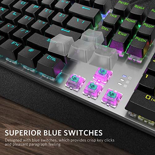 Fiodio Mechanical Gaming Keyboard, Fantastic LED Rainbow Backlit Wired ...