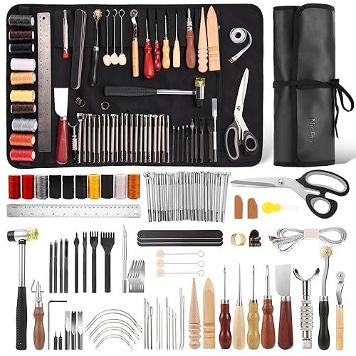 Nicpro 85PCS Leather Working Kit with Practical Storage Bag, Leather ...