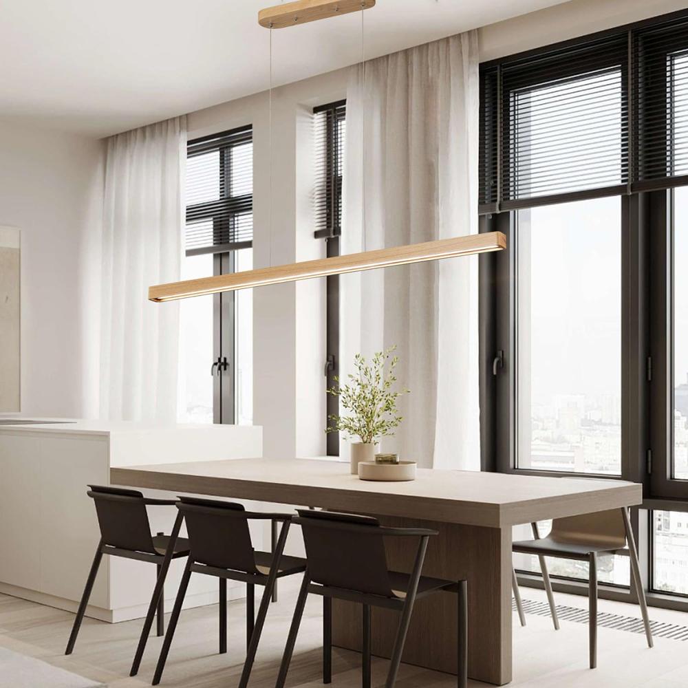 YISDESIGN 51 36W Wood LED Linear Pendant Light Fixture Led Dining Room ...