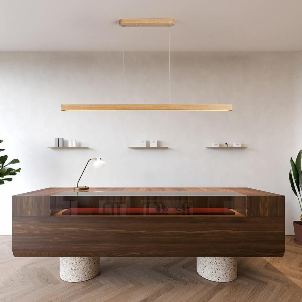 YISDESIGN 51 36W Wood LED Linear Pendant Light Fixture Led Dining Room ...