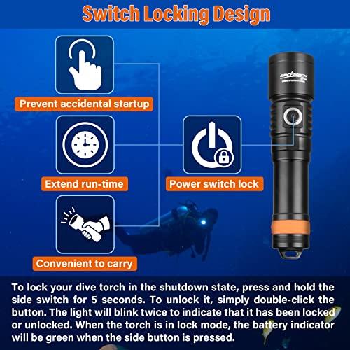 ORCATORCH D710 Luz de Buceo, 3000 Lúmenes Linterna Subacuática Súper Brillante con Haz Estrecho ...