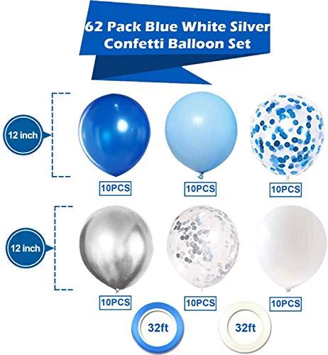 Kit de 62 globos de confeti azul, plateado y blanco, globos blancos y ...