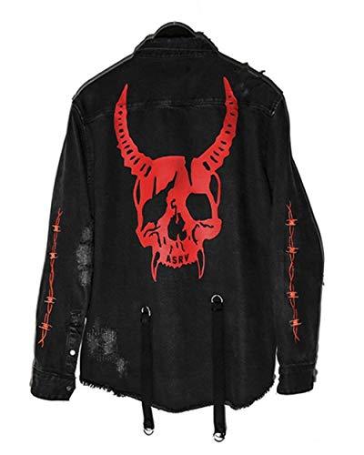 ebossy Mens Skull/Cobra Print Hipster Hip-Hop Distressed Frayed Denim ...