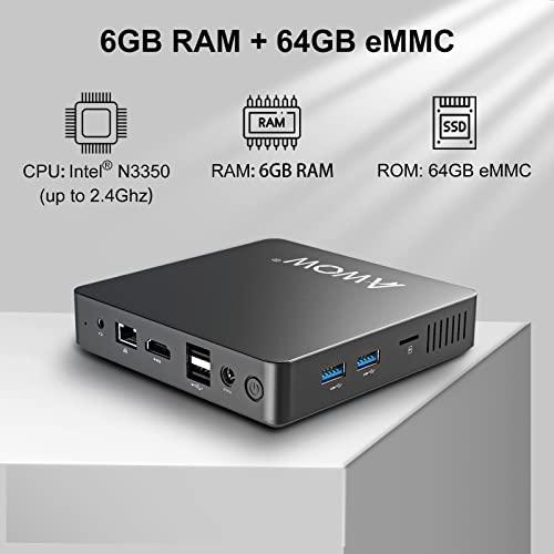 AWOW Mini PC Windows 10 PRO, Intel 4 núcleos Celeron N3350 (máx. 2,4 ...