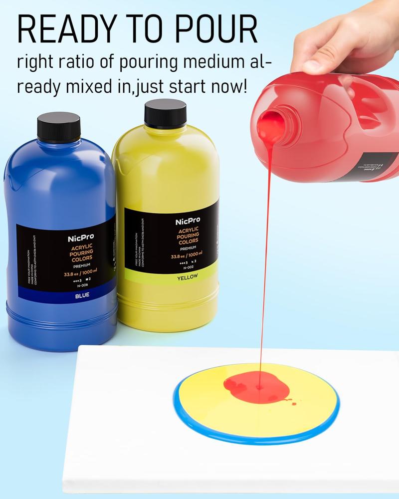 Nicpro 14 Colors Large Bulk Acrylic Pour Paint Set (33.8 oz,1000 ml ...