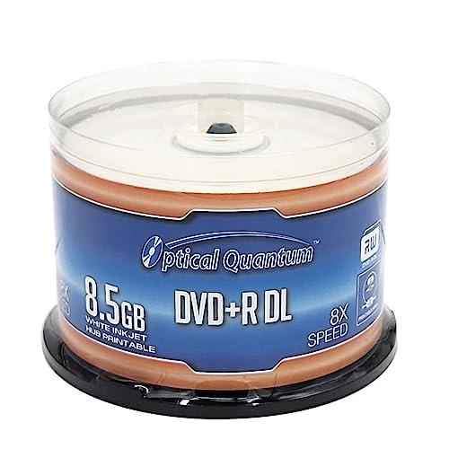 Optical Quantum 8X 8.5GB DVD+R DL White Inkjet Printable Double Layer Recordable Blank Media, 50 ...