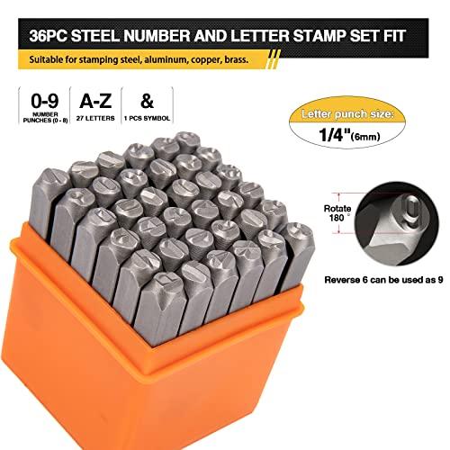 Metal Letter Punch Set 1/4 (6mm) - 36PCS Steel Metal Stamp Number ...