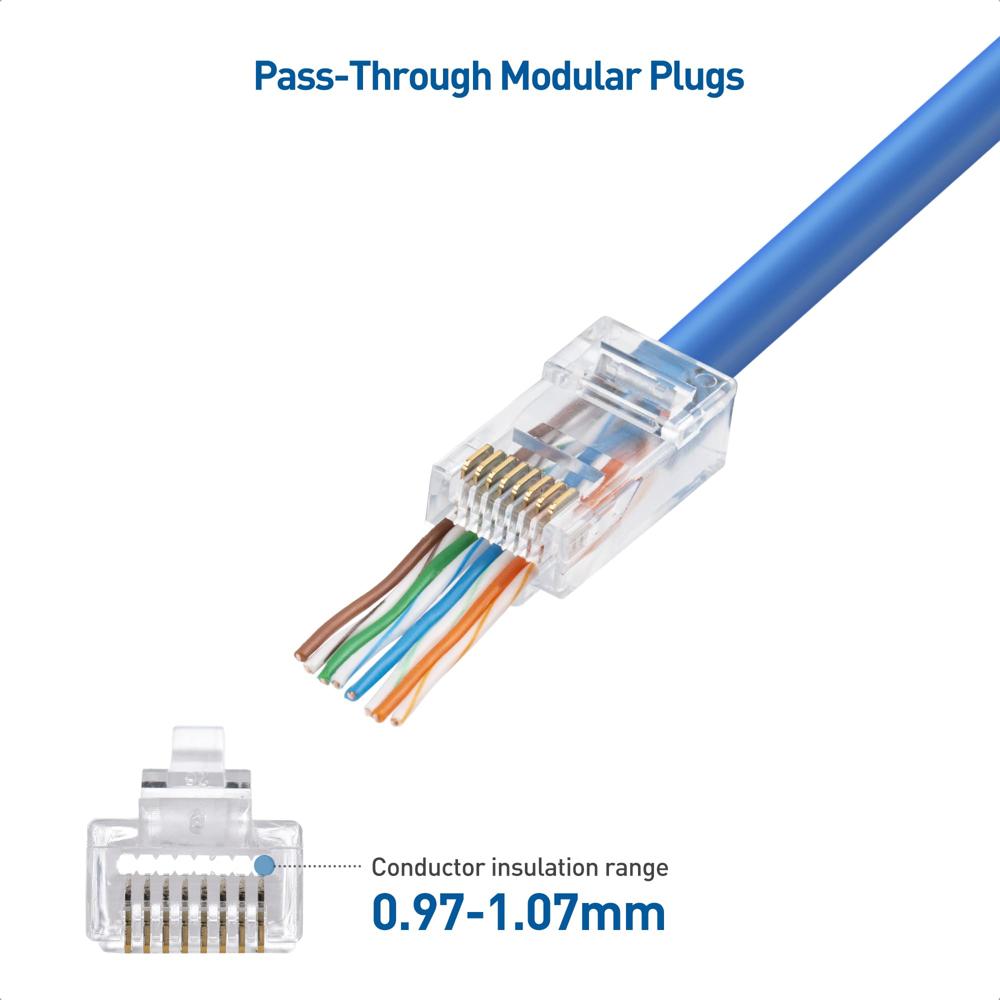 Cable Matters Paquete de 100 conectores RJ45 de paso Cat 6 (extremos ...