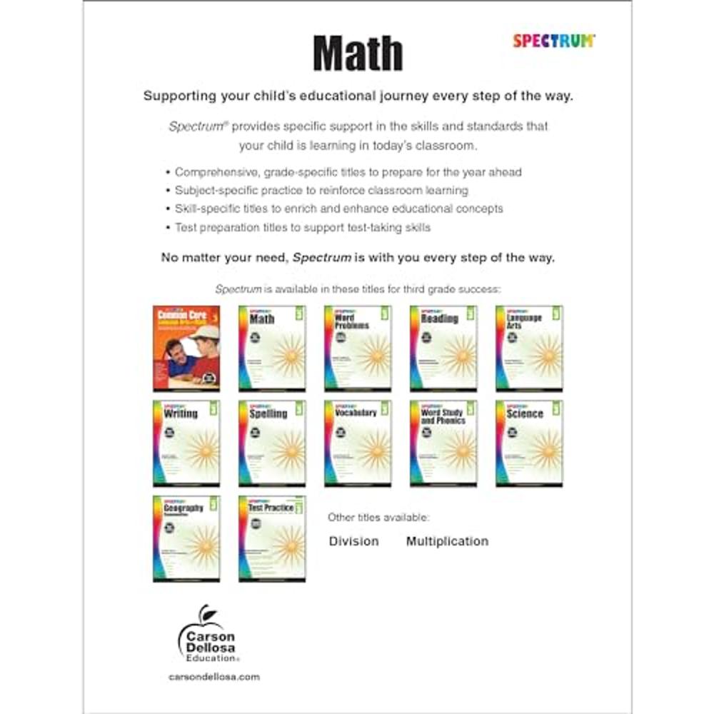 Spectrum 3rd Grade Math Workbooks, Ages 8 to 9, Math Workbooks Grade 3 ...