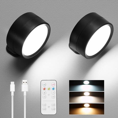 LED Wall Mounted Sconces Lights 2 Pcs with Remote, 3000mAh Rechargeable ...