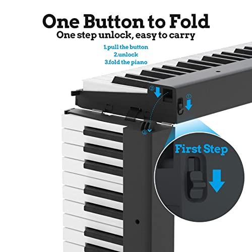 Finger Dance Folding Piano Electric Piano Keyboard with Stand Full Size Upgrade Wood Grain Touch ...