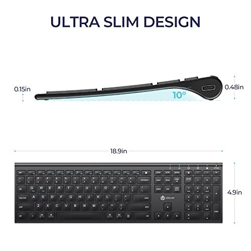 iClever USB C Wireless Keyboard, 2.4G Silent Ultra Slim Full Size ...