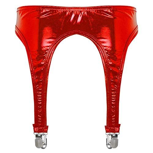 Linjinx Womens Elastic Waist Shiny Metallic Garter Belt With Four Metal
