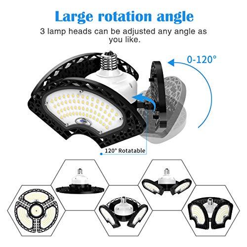 Dansny Luces LED para garaje, 80 W, luces LED deformables para techo de ...