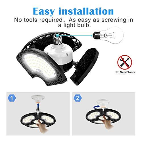 Dansny Luces LED para garaje, 80 W, luces LED deformables para techo de ...