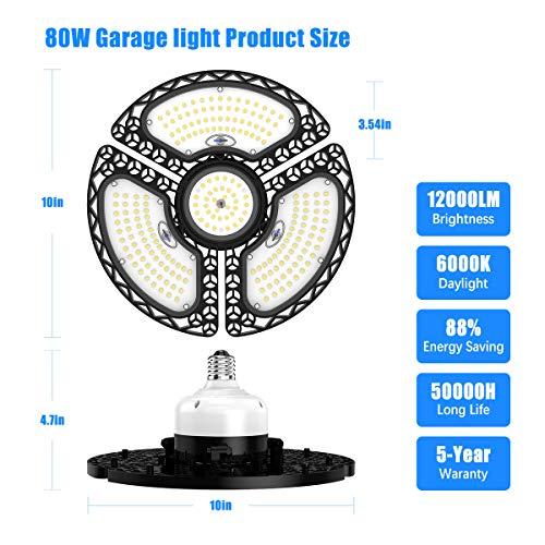 Dansny Luces LED para garaje, 80 W, luces LED deformables para techo de ...