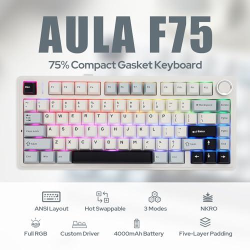 EPOMAKER x Aula F75 Gasket Mechanical Keyboard with Five-Layer PaddingKnob + LEOBOG Graywood V3 ...