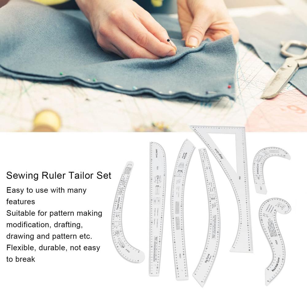 Jiawu 7Pcs Fashion Clear Metric Sewing Ruler Set, French Curve Pattern ...