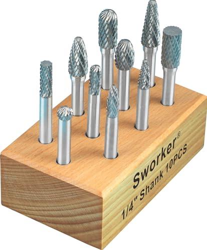 Sworker - Juego de 10 brocas de carburo de 1/4 con vástago de 1/4 para ...