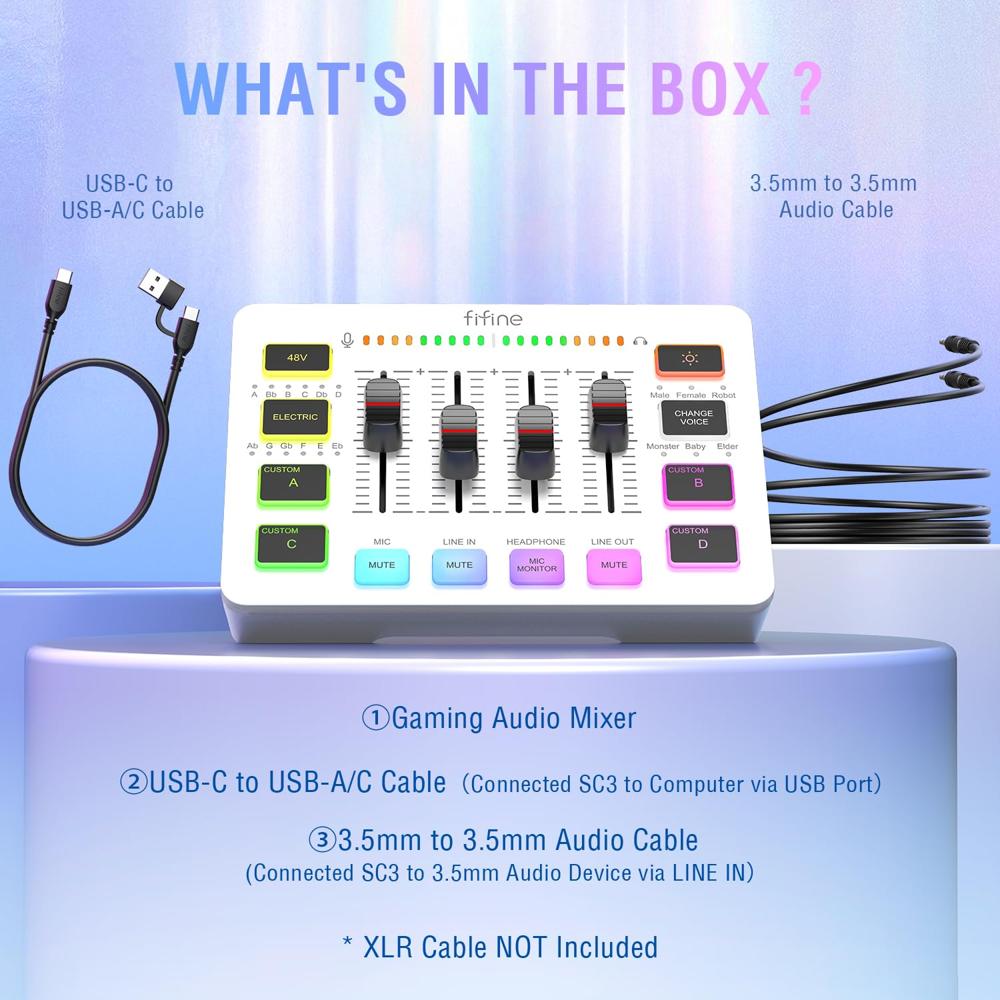 FIFINE Audio Mixer, Gaming Streaming PC Mixer with Slider Fader, XLR ...