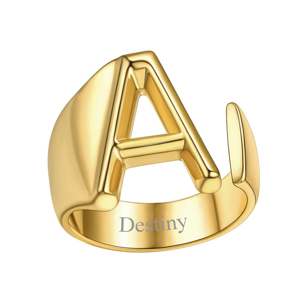 FindChic Anillo con inicial personalizable, chapado en oro de 18 ...