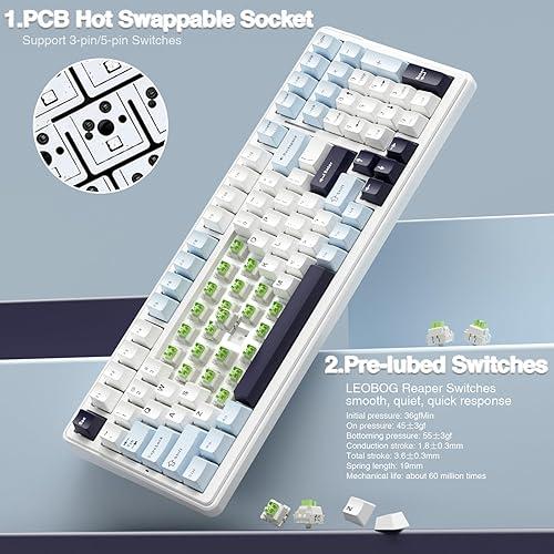 AULA F99 Wireless Mechanical Keyboard, Hot Swappable Custom Keyboard,Pre-lubed Linear Switches ...