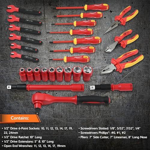 Juego de herramientas dinámicas aisladas de 28 piezas, certificado VDE a 1000 V CA, herramientas ...