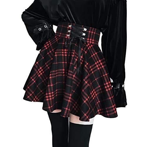 Lunoakvo Womens High Waisted Short A-line Flare Gothic Mini Black Red ...