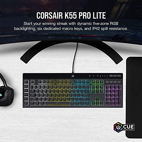 Corsair K55 PRO LITE RGB Wired Membrane Gaming Keyboard (5-Zone Dynamic RGB Backlighting, Six ...