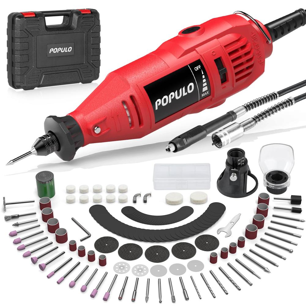 POPULO Power Rotary Tool Kit with Keyless Chuck, 154pcs Accessories ...
