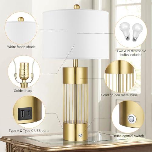 Hamucd Juego de 2 lámparas de mesa doradas con control táctil para sala ...