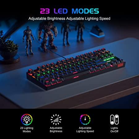 Punkston TK87 Teclado mecánico para juegos, RGB Rainbow LED ...
