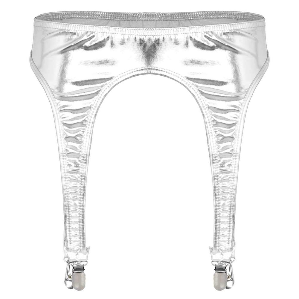 Iiniim Women Shiny Metallic 4 Wide Straps Metal Buckles Sexy Garter