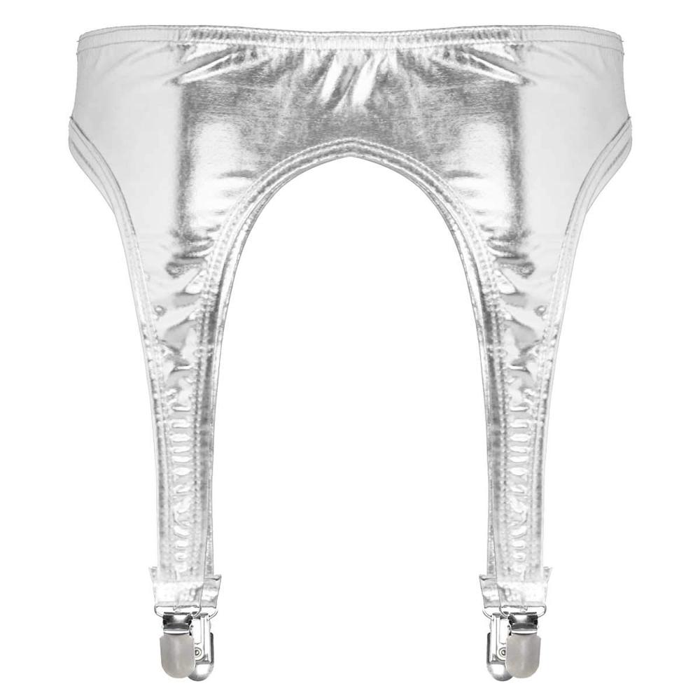 Iiniim Women Shiny Metallic 4 Wide Straps Metal Buckles Sexy Garter