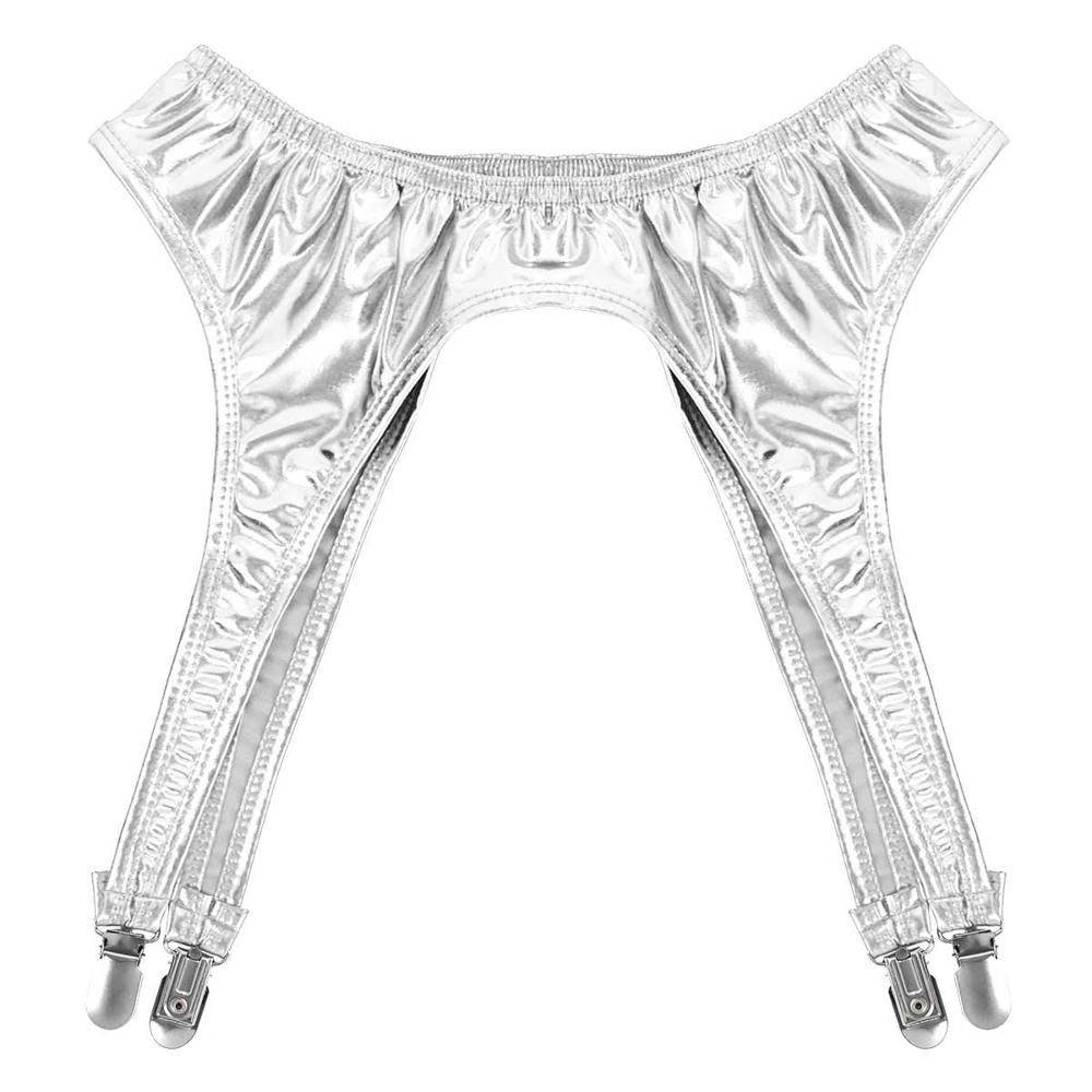 Iiniim Women Shiny Metallic 4 Wide Straps Metal Buckles Sexy Garter