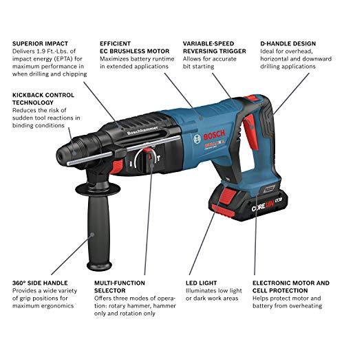 BOSCH GBH18V-26DK15 18V EC Sin escobillas SDS-plus® Bulldog™ 1 pulg. Kit de martillo perforador ...