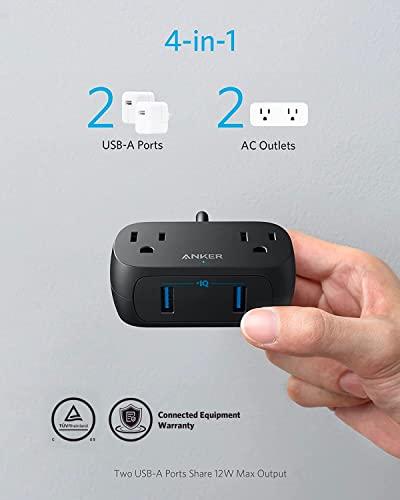 Anker USB Power Strip, Small Power Strip with 2 Outlets and 2 USB-A ...