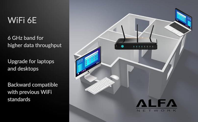 ALFA AWUS036AXML 802.11axe WiFi 6E USB 3.0 Adapter AXE3000, Tri Band 6 ...