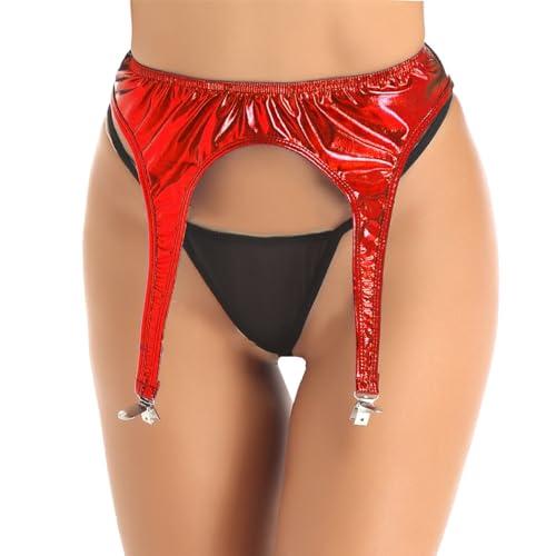 Venjoe Womens Shiny Garter Belt 4 Straps Metal Duck Mouth Clips