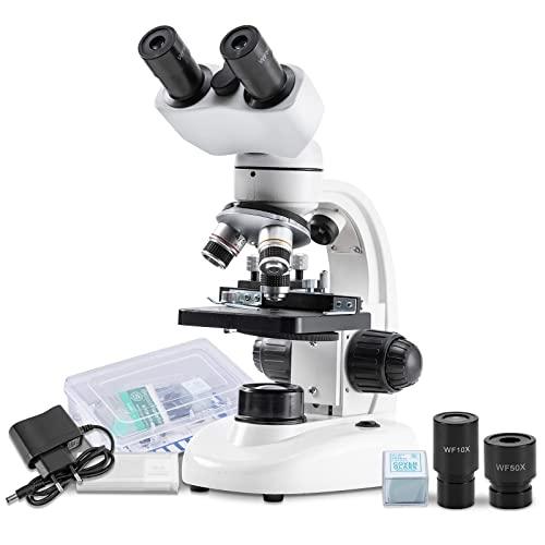 Compound Binocular Microscope,WF10x and WF25x Eyepieces,40X-2000X Magnification, LED ...